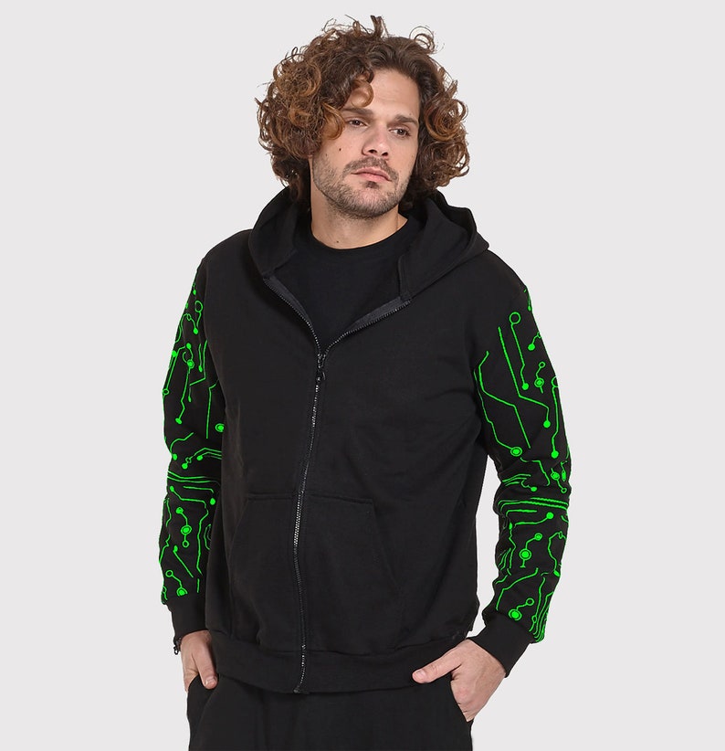 Mens hoodie jacket with DIGITAL print-neon print-psy | Etsy