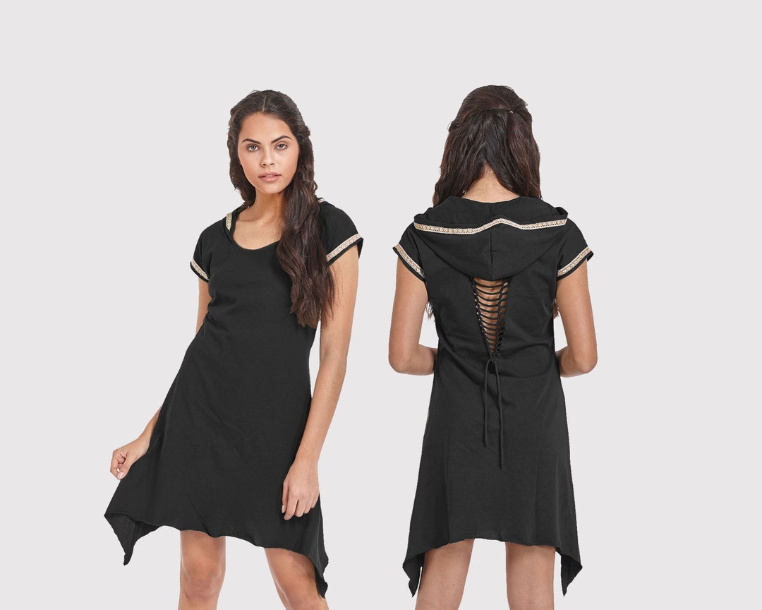 Hooded Dress With Border and Cut-festival Wear-burning Man-psy Clothing ...