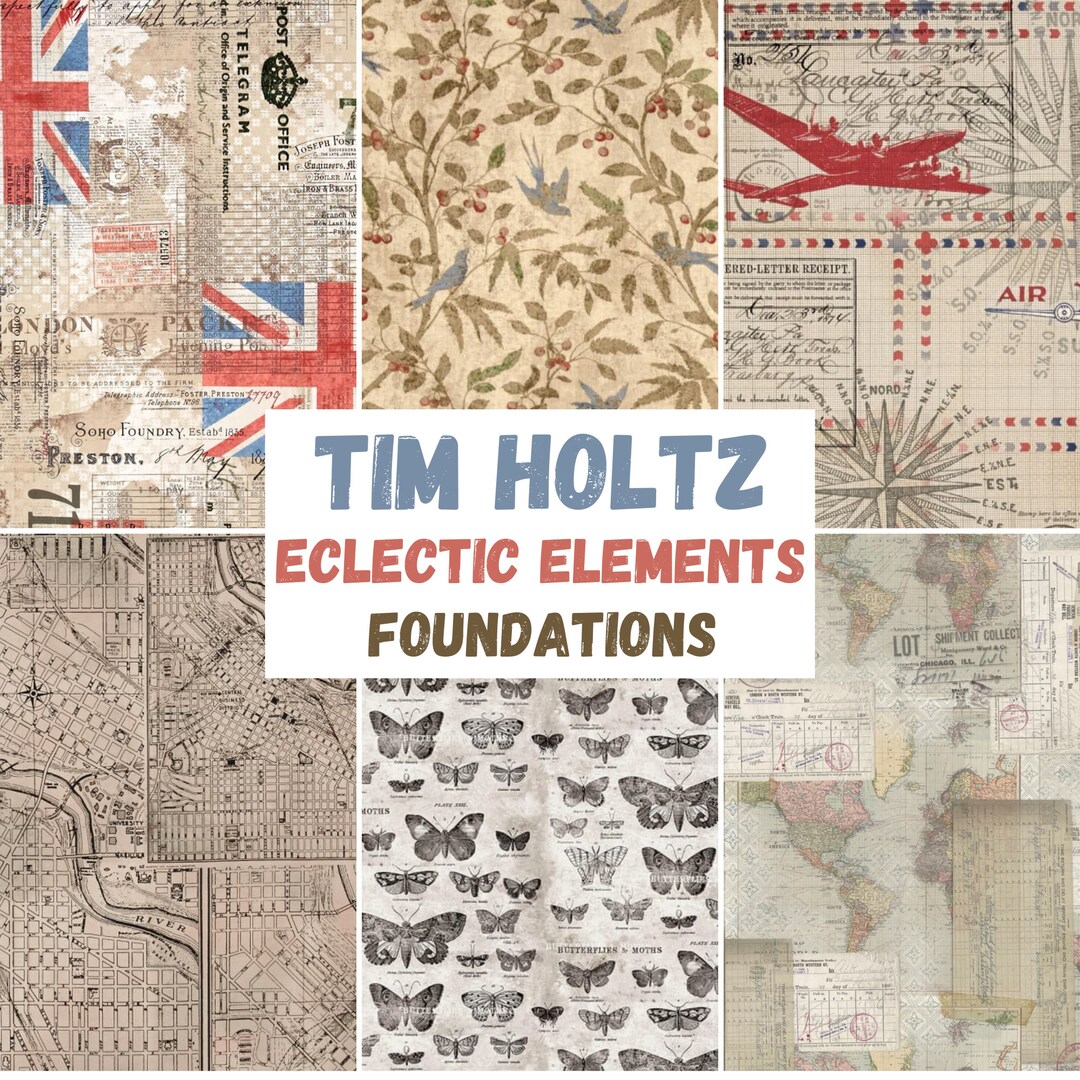 Tim Holtz Eclectic Elements Fabric Half Yard Bundle of 6 Neutral ...