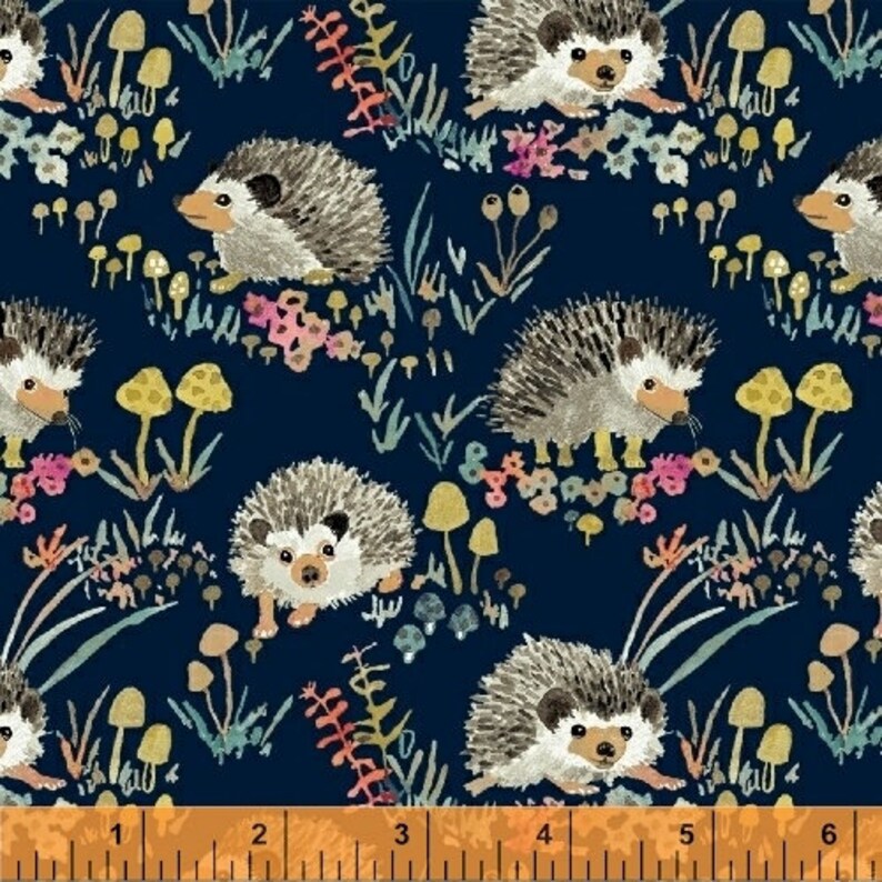 Windham Enchanted Forest Happy Hedgehogs in Navy Blue - Etsy