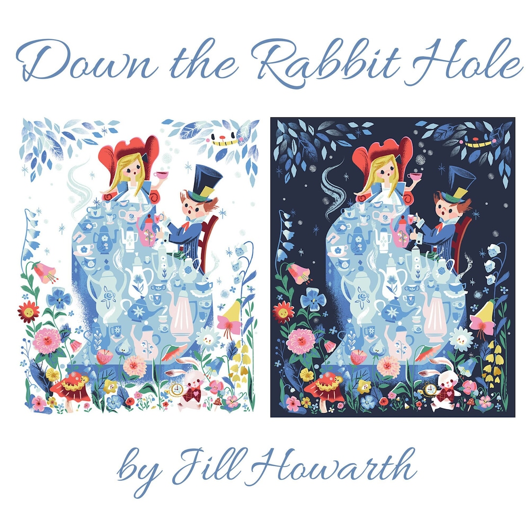 Jill Howarth Down the Rabbit Hole 36 PANEL in Navy or White Riley Blake ...