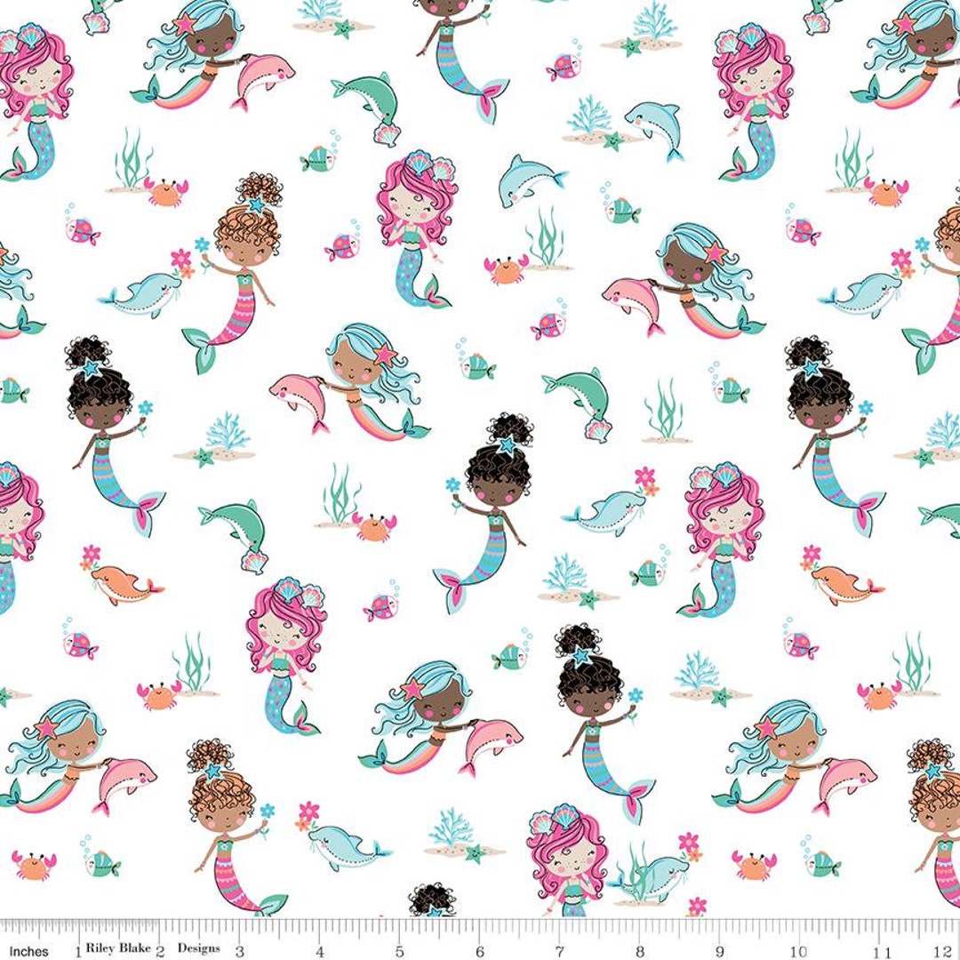 Riley Blake Mer-mazing ~ Mermaid Main in White ~ by RBD Designers ~ 100 ...