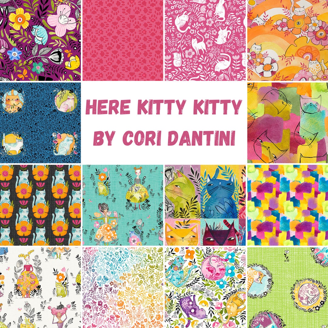 Cat Fabric ~ Cori Dantini Here Kitty Kitty by Freespirit Fabrics ~ Fat Quarter Bundle, Half Yard ...