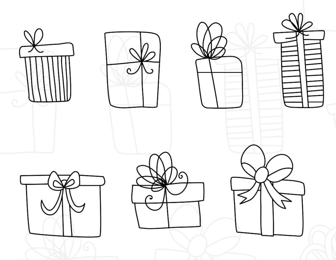 Monoline Gift Box Clipart PNG Foil Quill Birthday Presents - Etsy