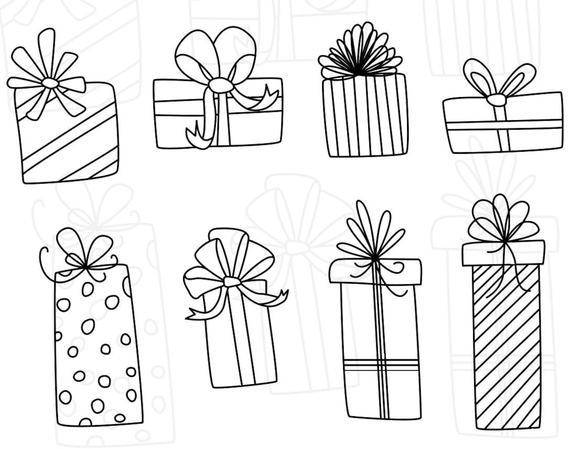 Monoline Gift box clipart PNG Foil Quill birthday presents | Etsy
