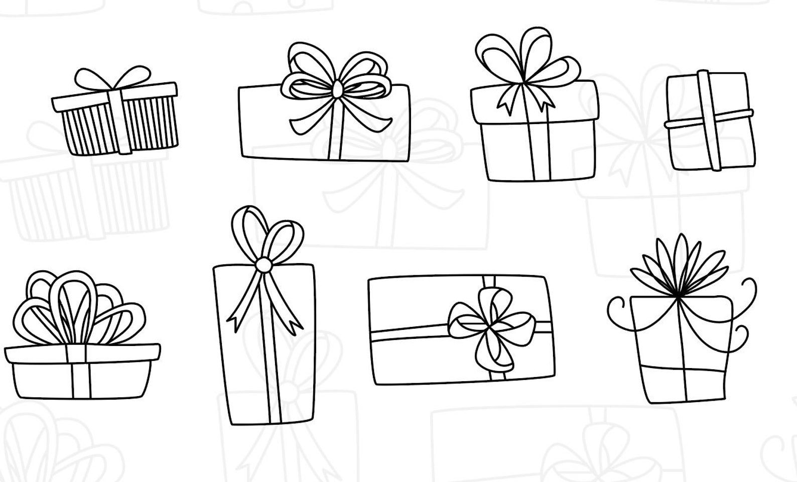 Monoline Gift Box Clipart PNG Foil Quill Birthday Presents - Etsy