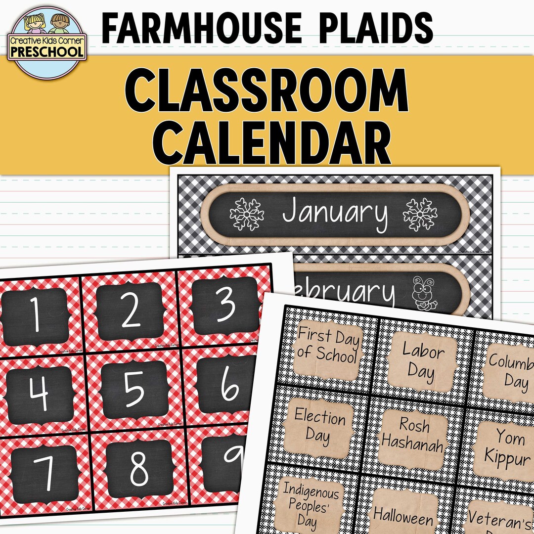 Farmhouse Plaids Classroom Calendar - Decor-decorations-educations ...