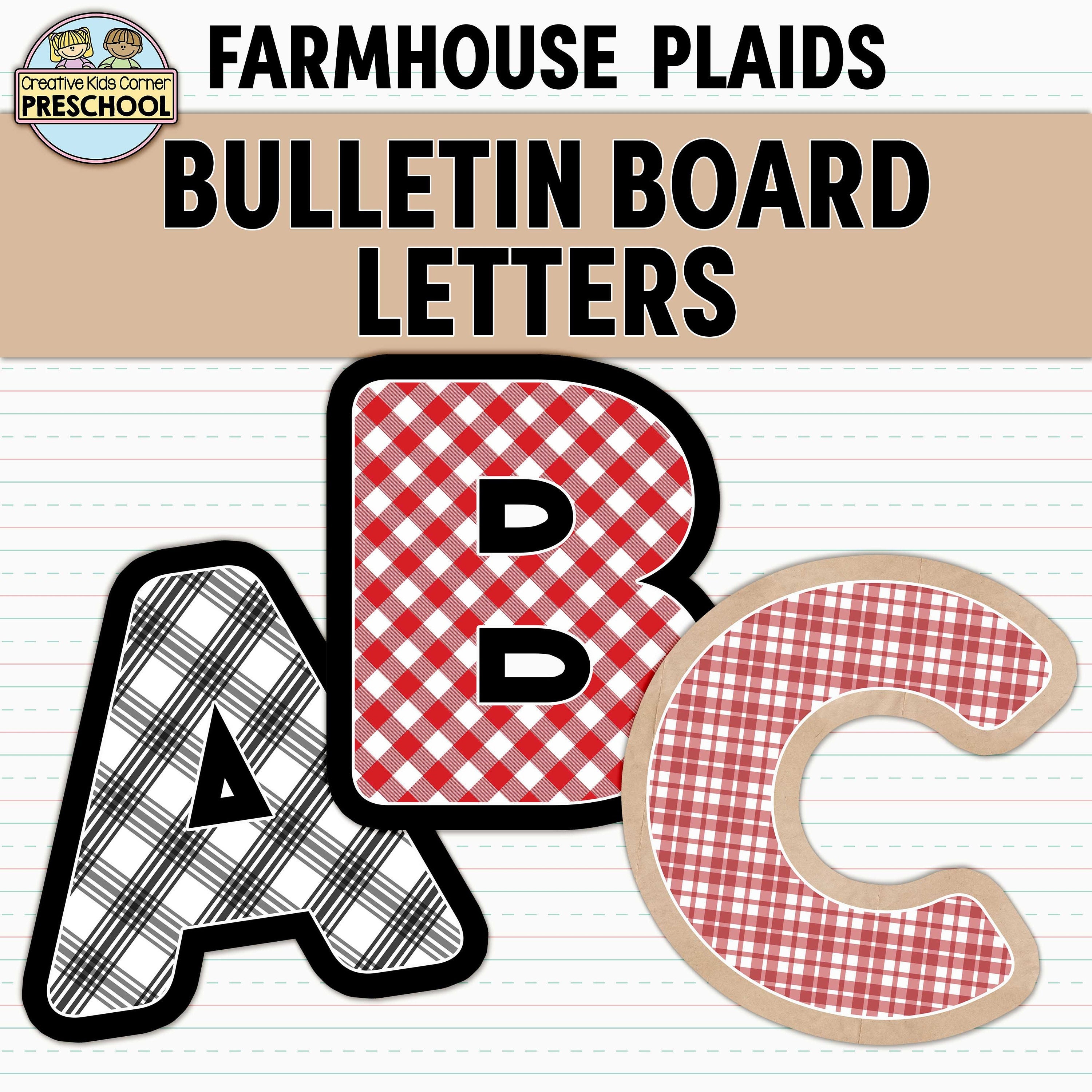 Farmhouse Plaids Bulletin Board Letters - Classroom-decorations ...