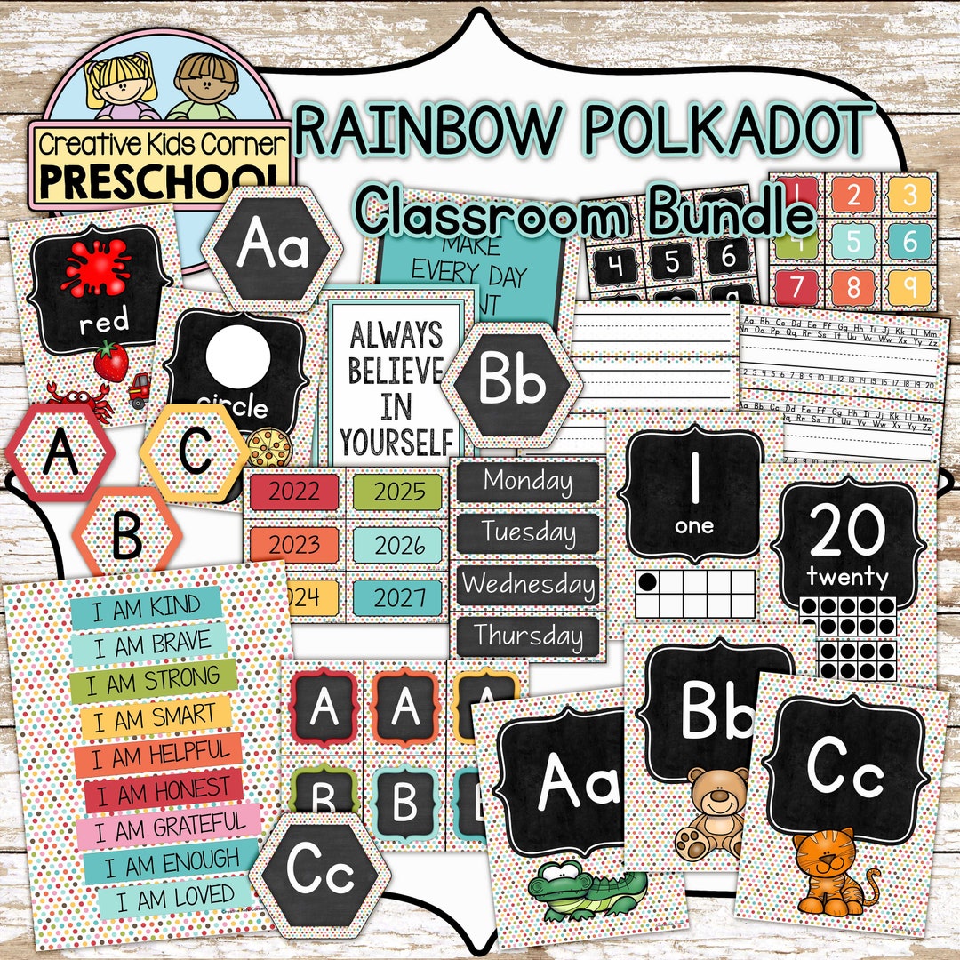 Rainbow Polkadots Classroom Bundle {preschool Kindergarten Elementary ...