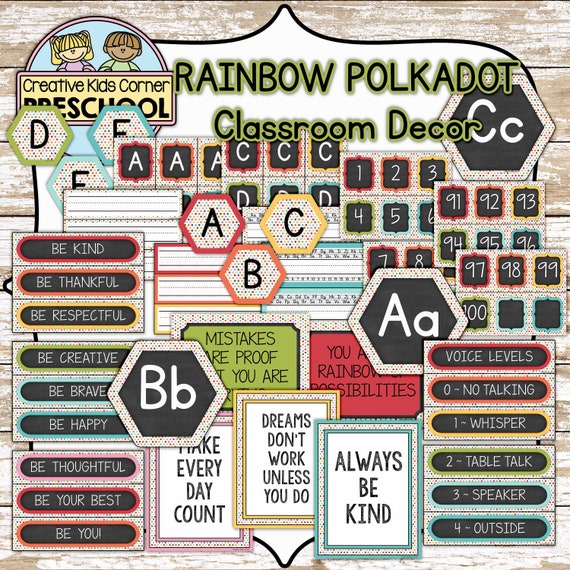 Rainbow Polkadots Classroom Decor Pack preschool Kindergarten - Etsy