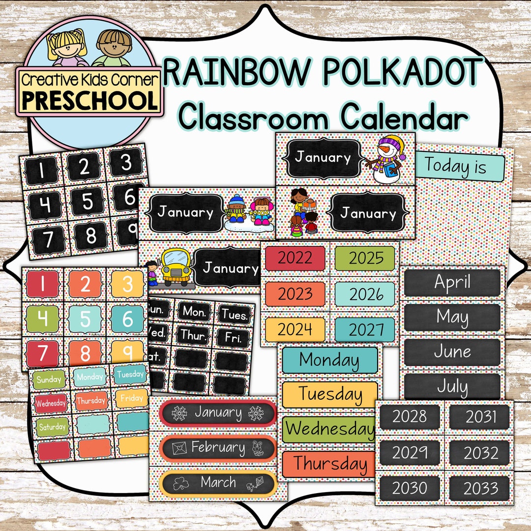 Rainbow Polkadot Classroom Calendar Pack {preschool Kindergarten ...