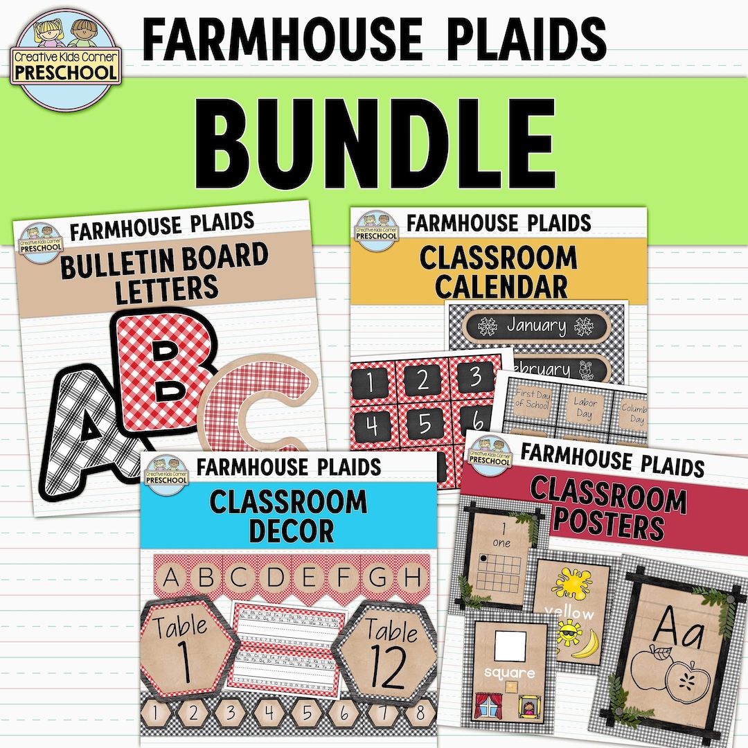 Farmhouse Plaids Classroom Bundle -decor-posters-calendar-bulletin ...