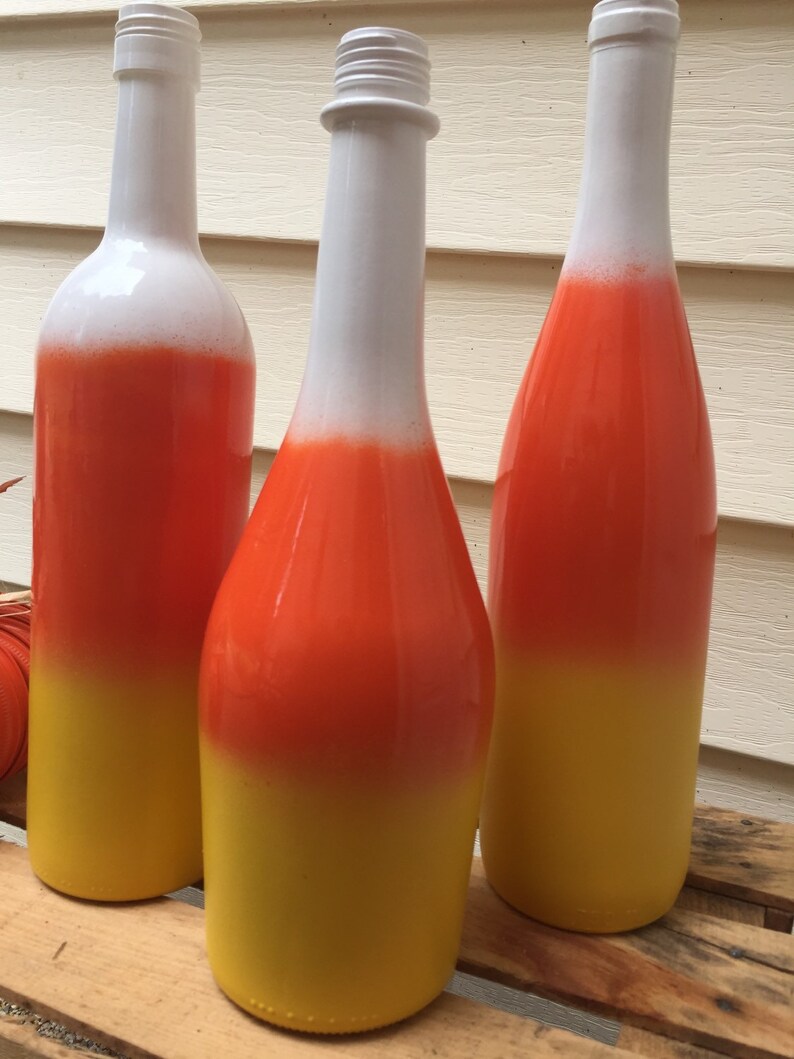 Candy Corn Wine Bottles, Fall Decor, Halloween Decorations, Fall ...
