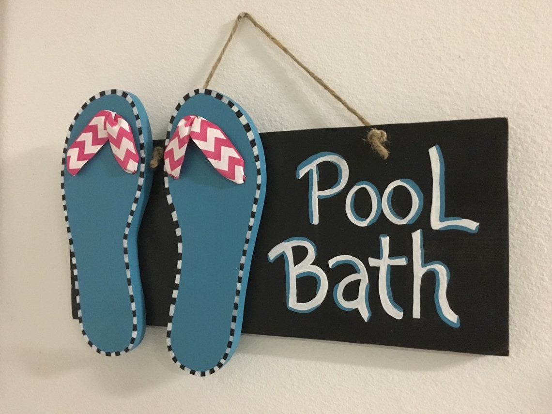 Pool Bathroom Sign, Flip Flops, Summer Decor, Pool Decorations, Pool ...
