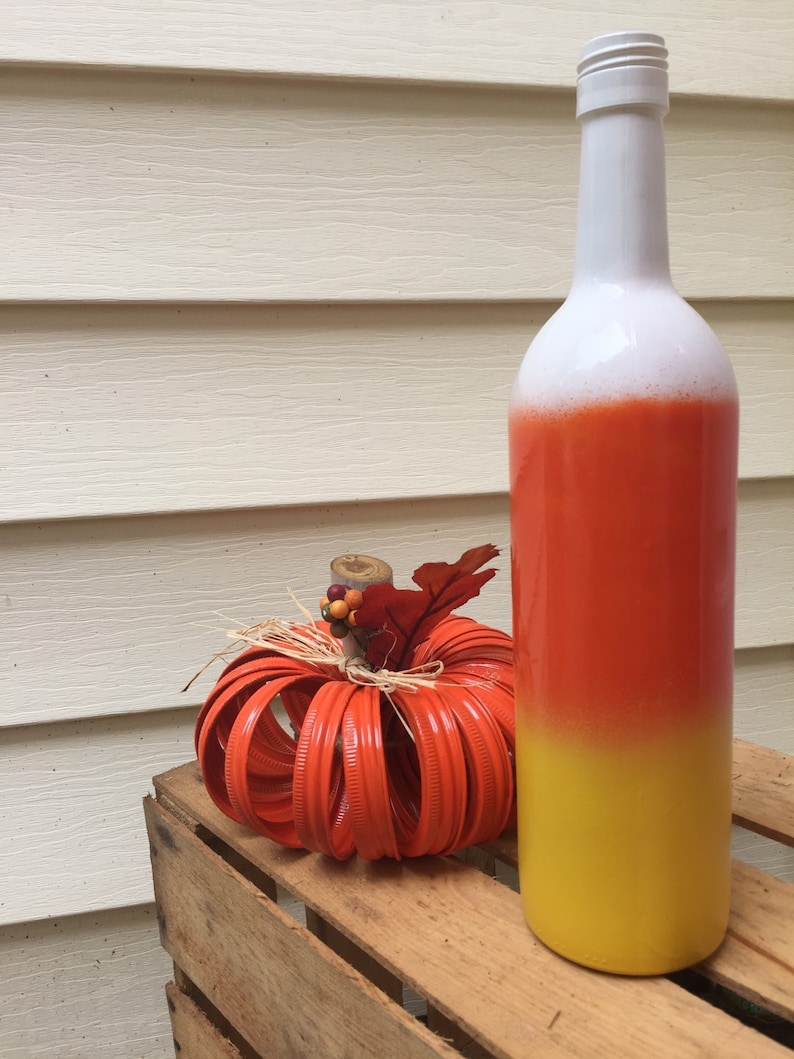 Candy Corn Wine Bottles, Fall Decor, Halloween Decorations, Fall ...
