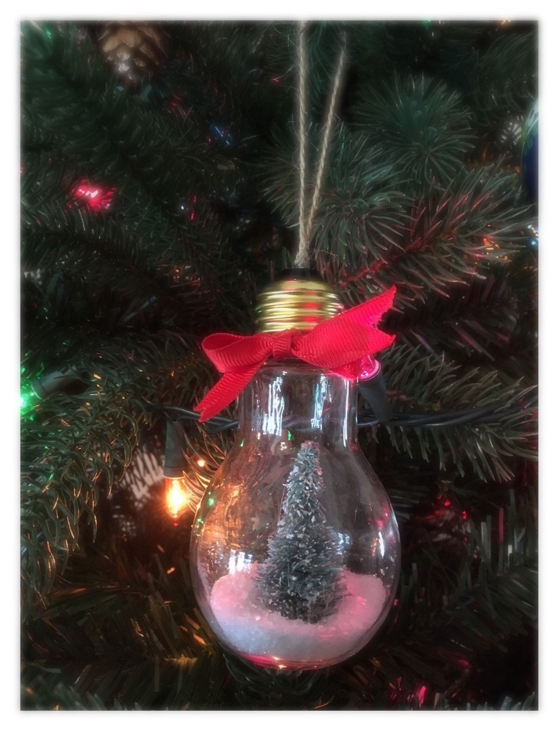 Light Bulb Christmas Ornament Snow Globe Christmas Tree - Etsy