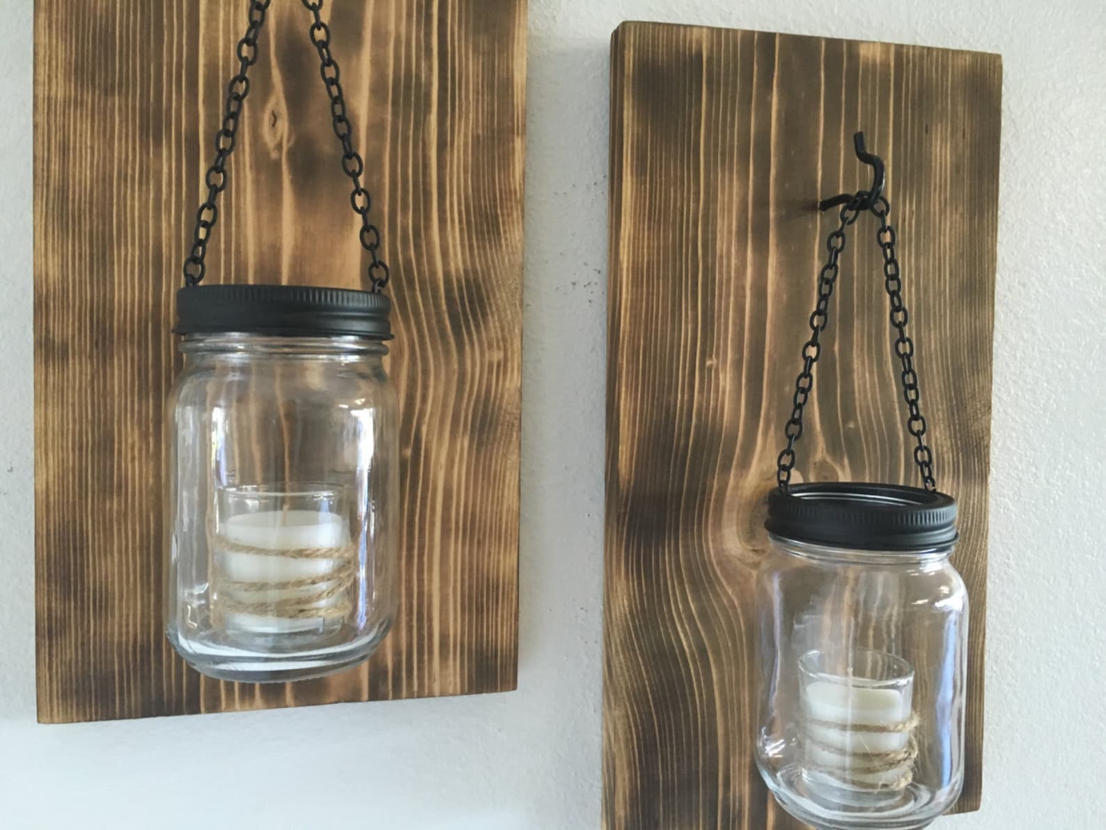Hillbilly Mason Jar Sconces, Torched Wood Sconces, Wall Sconces ...