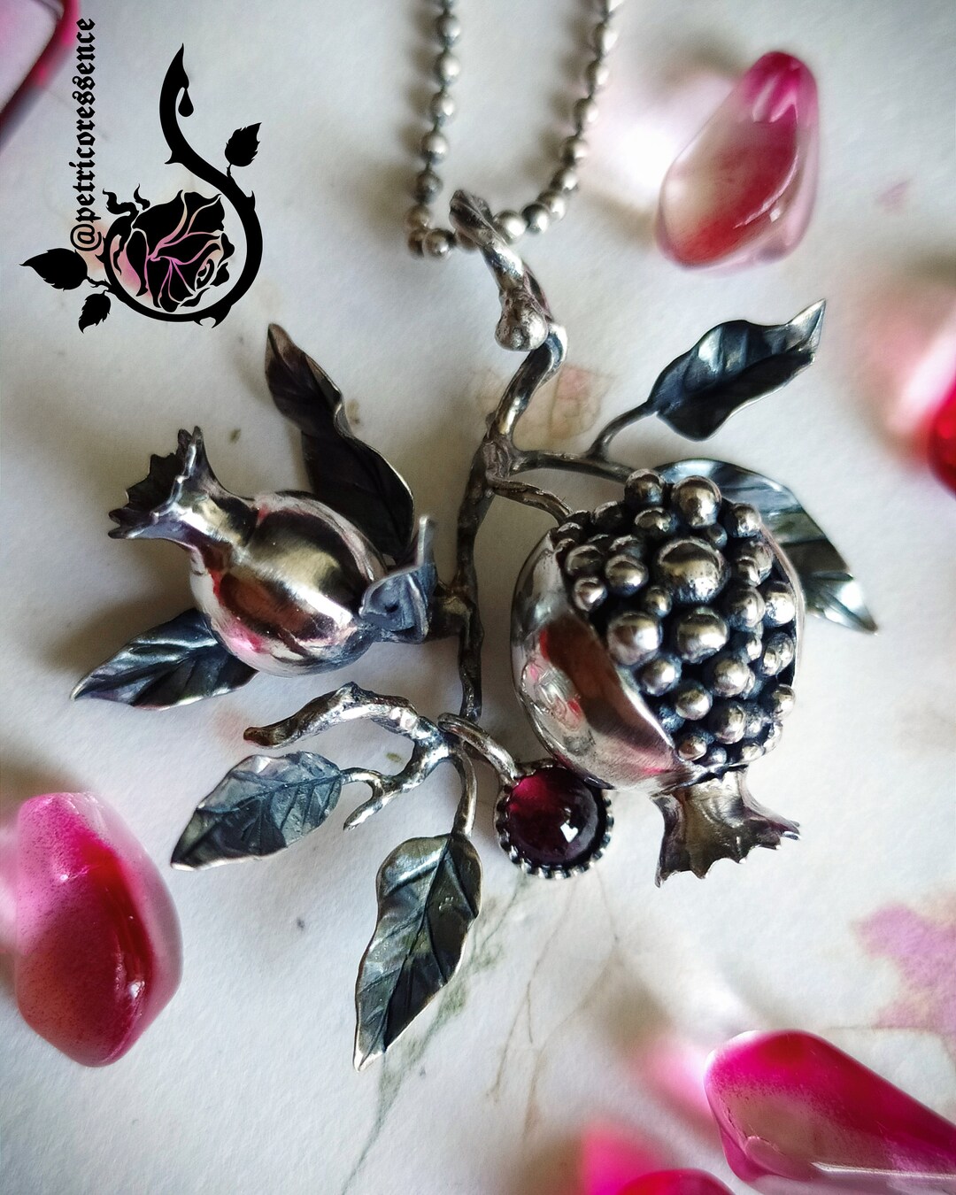 Plethoric Pletórica , Sterling Silver Necklace Pomegranate Pendant With ...