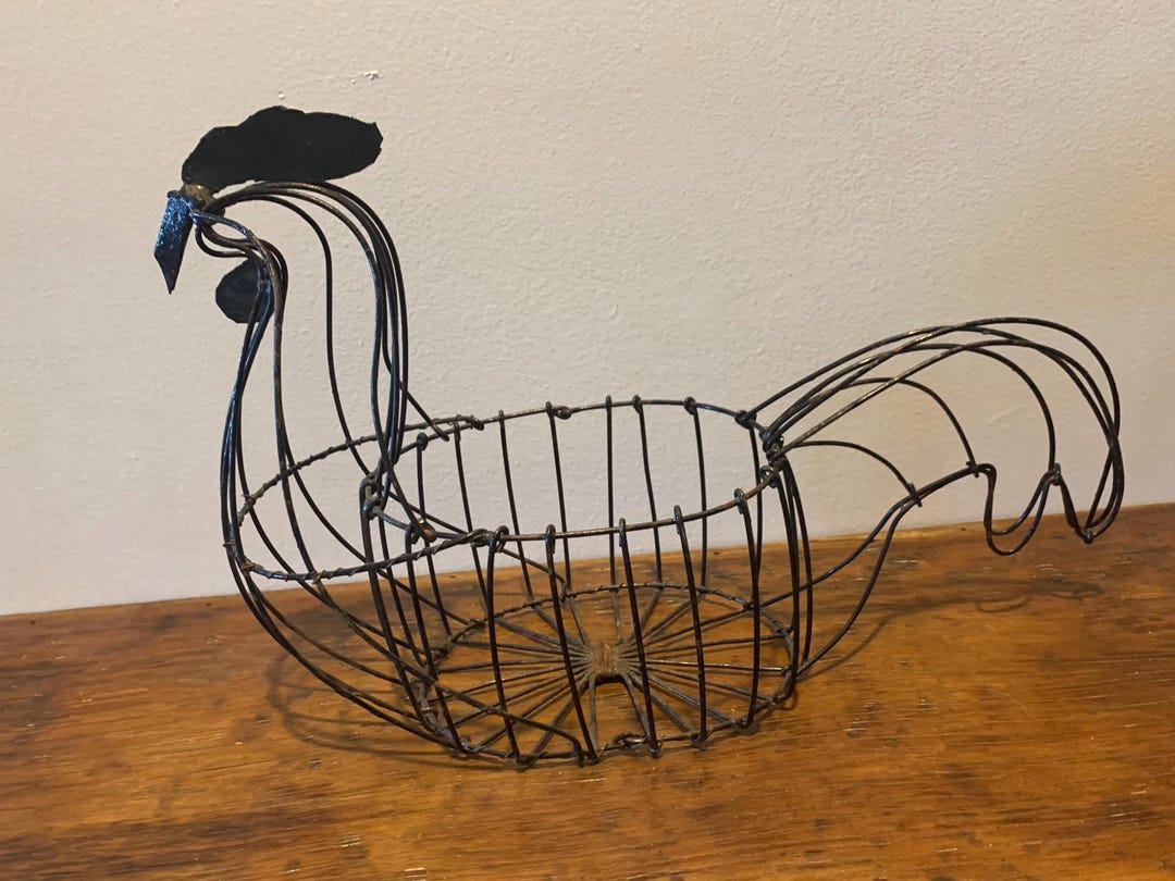 Rustic Vintage Rooster Basket, Black Wire Egg Basket, Counter Decor ...