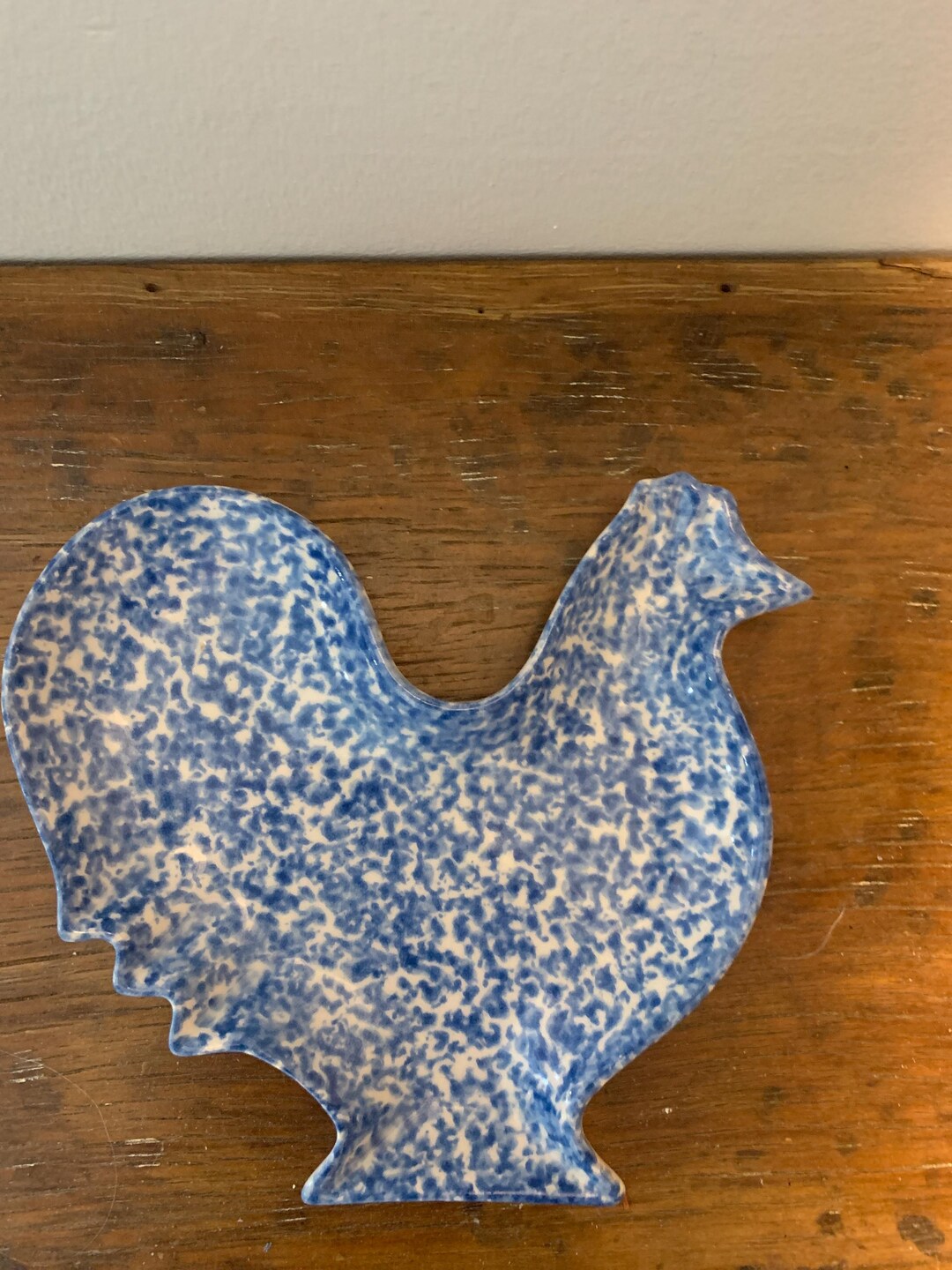 Blue Pottery Sponge Ware Chicken Spoon Rest, Decorative Plate ...