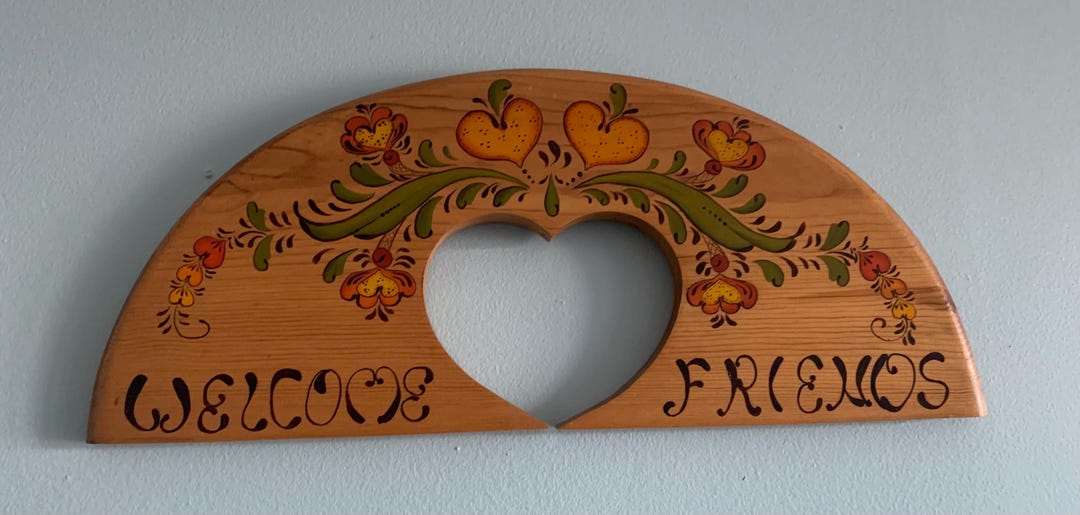 Vintage Wood Rosemaling Wall Decoration, Welcome Friends, 19” Wide X 8 ...