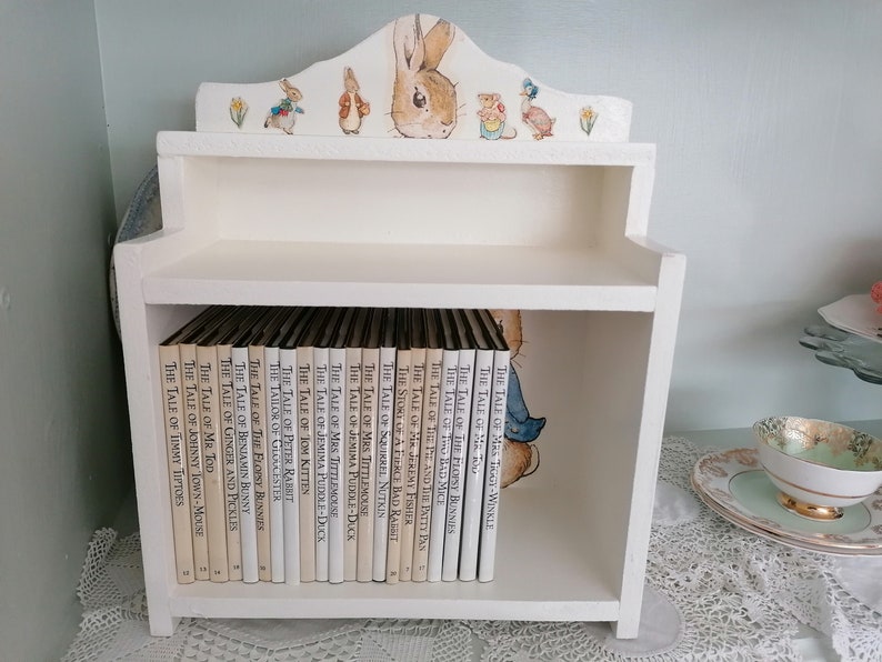 Wooden Bookcase Shelf Display Unit Made Using Peter Rabbit Beatrix ...