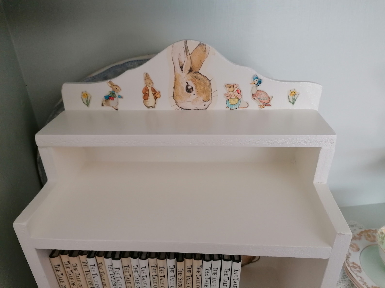 Wooden Bookcase Shelf Display Unit Made Using Peter Rabbit Beatrix ...