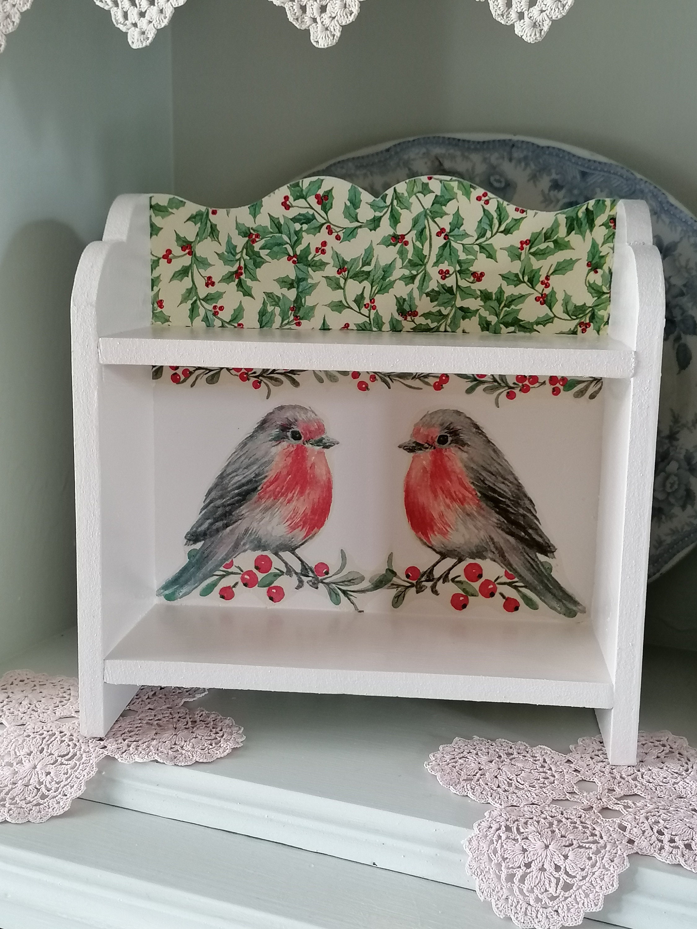 Wooden Shelf Storage Unit Made Using Vintage Robin Design Christmas ...