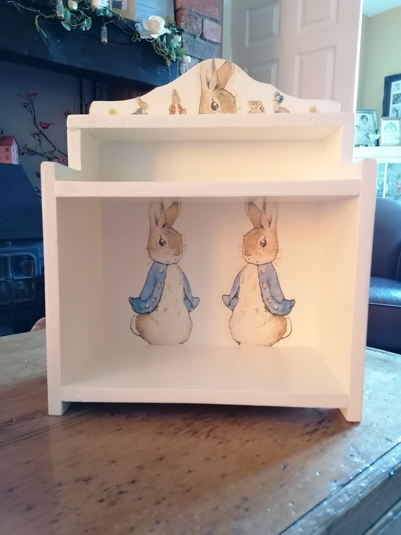 Wooden Bookcase Shelf Display Unit Made Using Peter Rabbit Beatrix ...