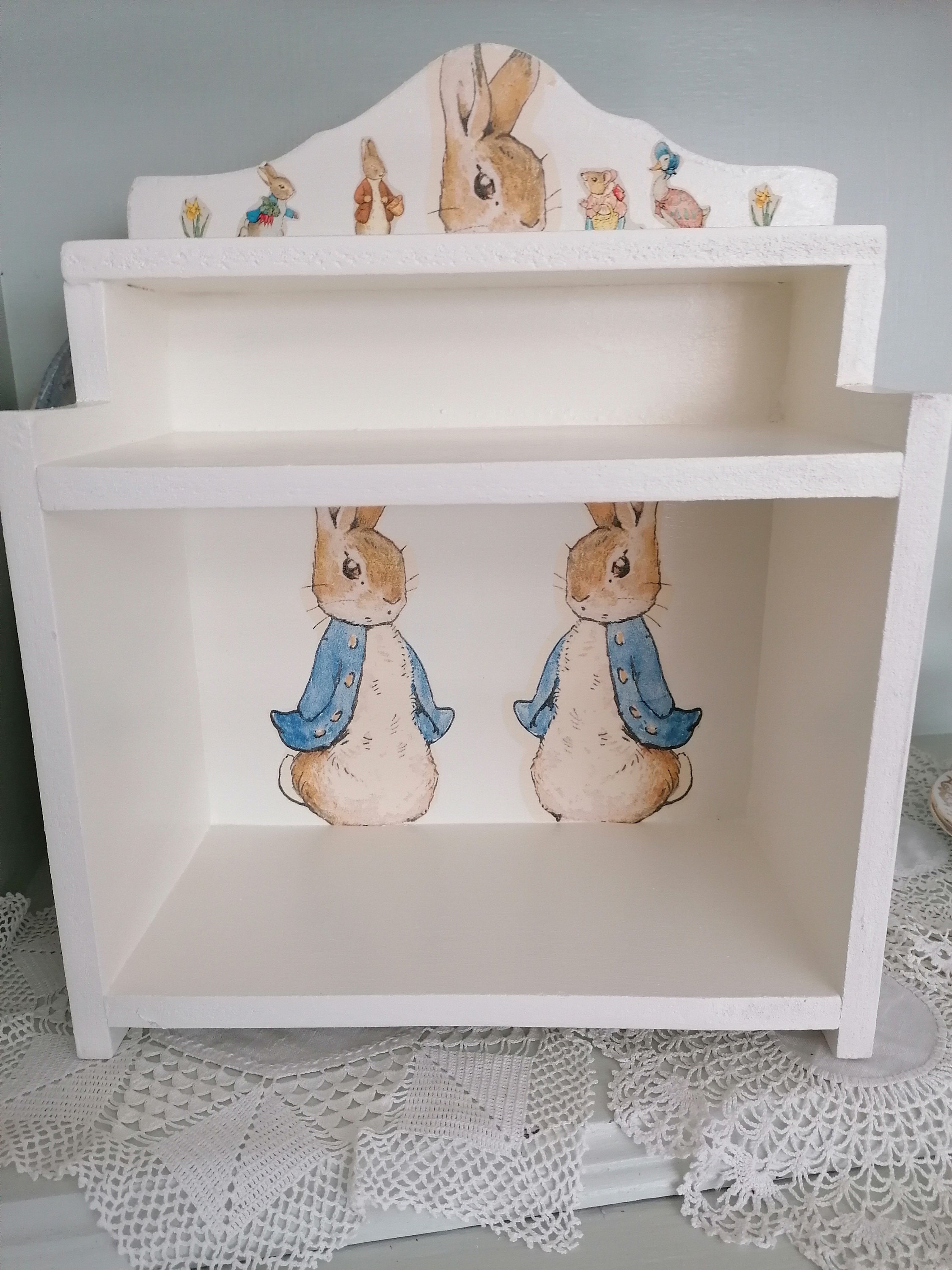 Wooden Bookcase Shelf Display Unit Made Using Peter Rabbit Beatrix ...