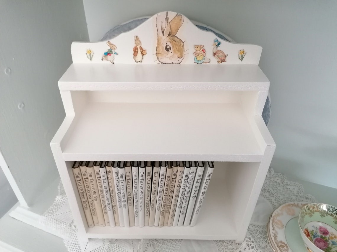 Wooden Bookcase Shelf Display Unit Made Using Peter Rabbit Beatrix ...