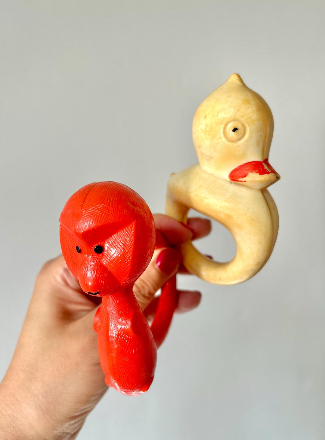1960s Soviet Vintage Celluloid Baby Rattle: Monkey & Duck - Etsy