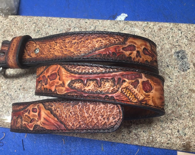 Custom Hand Tooled Skull Belt - Etsy