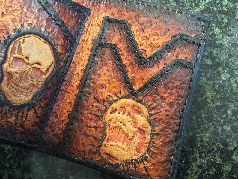 Custom Tri- Fold Hand Tooled Skull Wallet - Etsy
