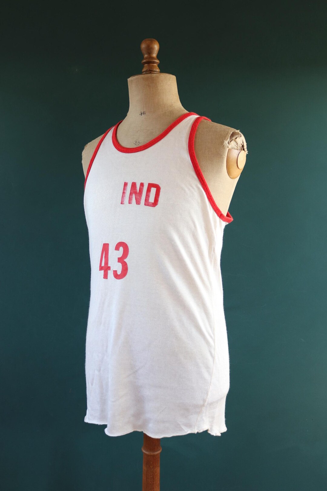 Vintage 1970s 1980s Vest Singlet White Red Nylon Durene 43 Mike ...