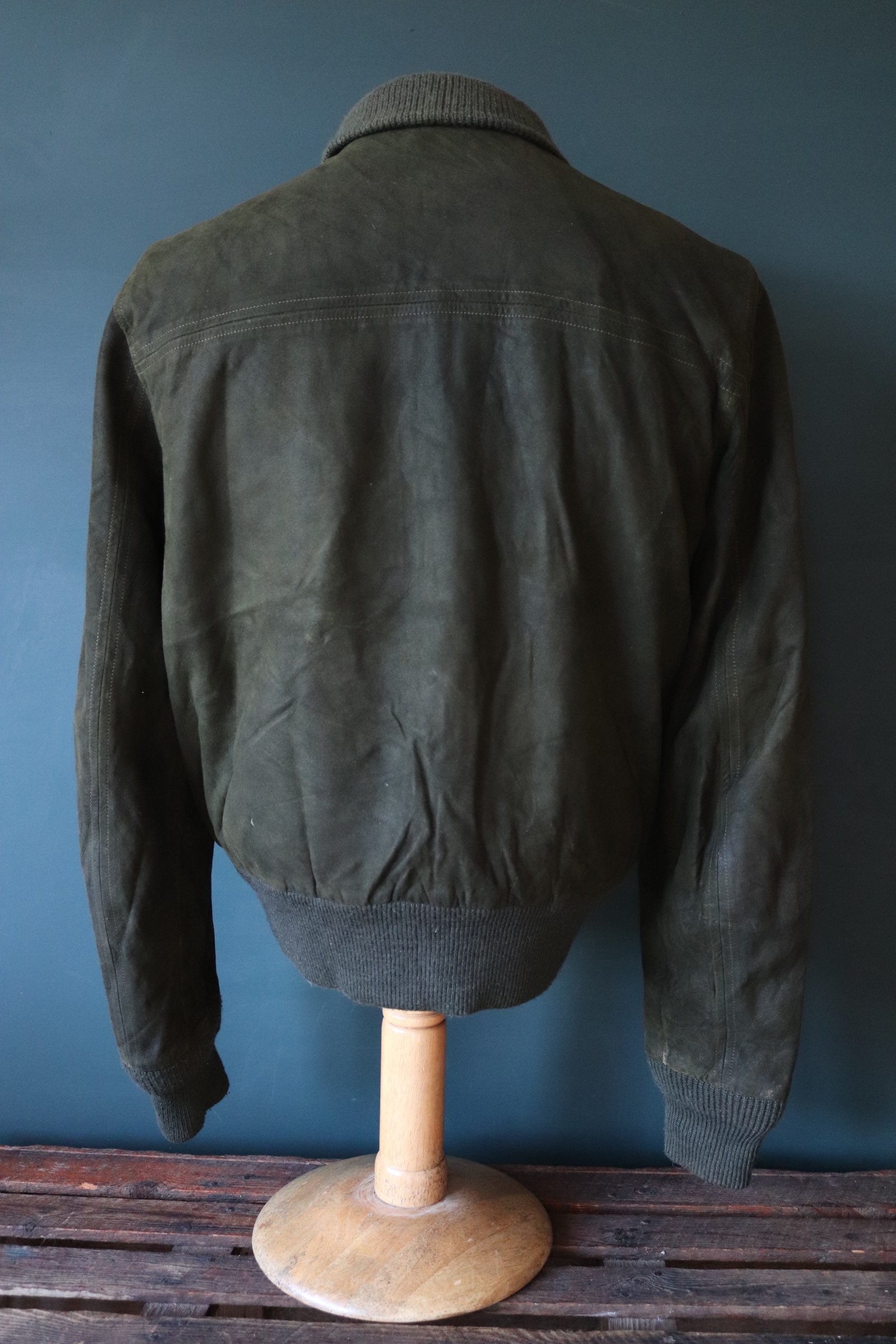 Vintage 1950s 50s 1960s 1960s dark green buckskin suede jacket bomber ...