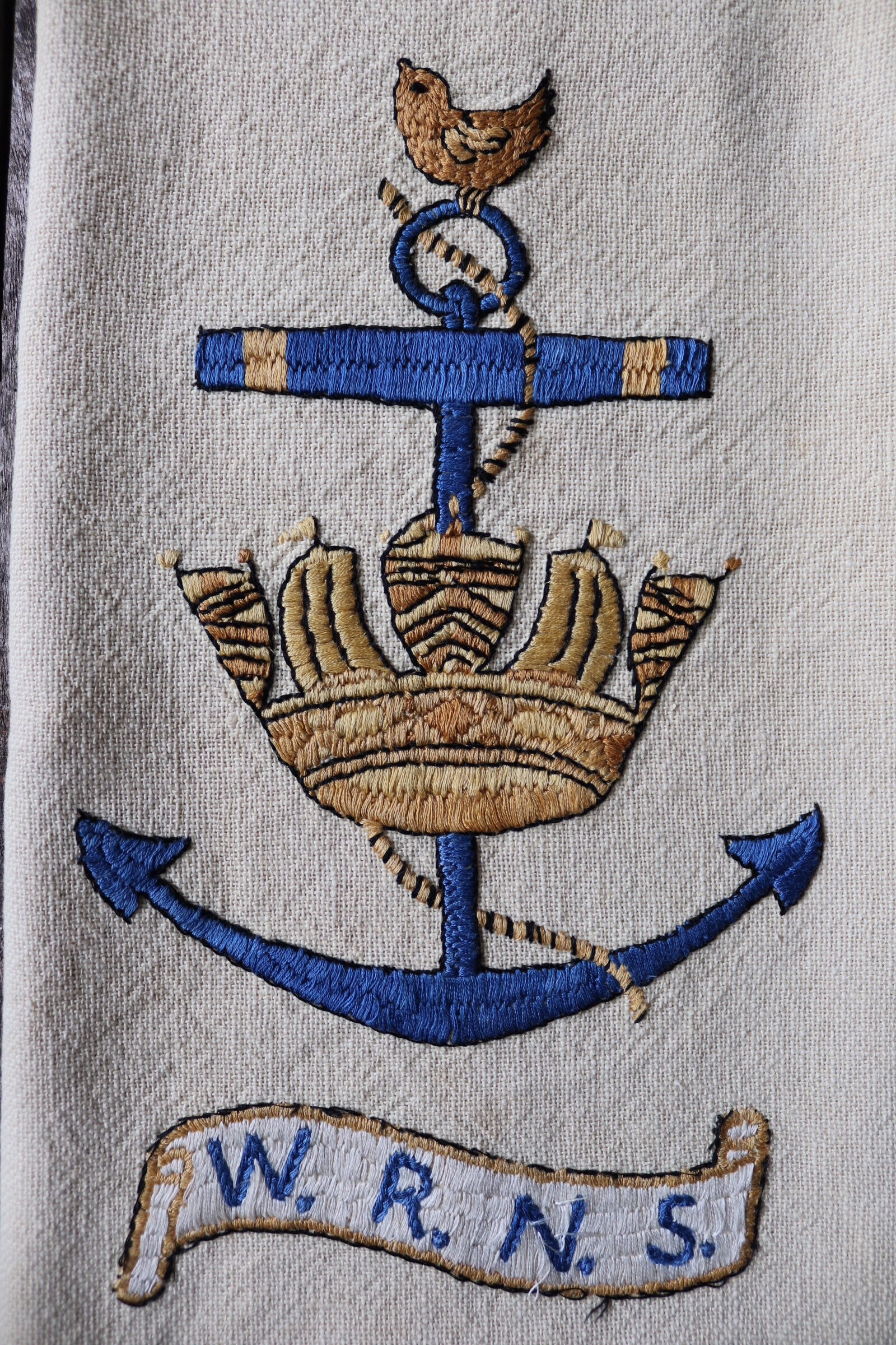 Vintage Wrens WRNS Womens Royal Navy Service handmade embroidery linen ...