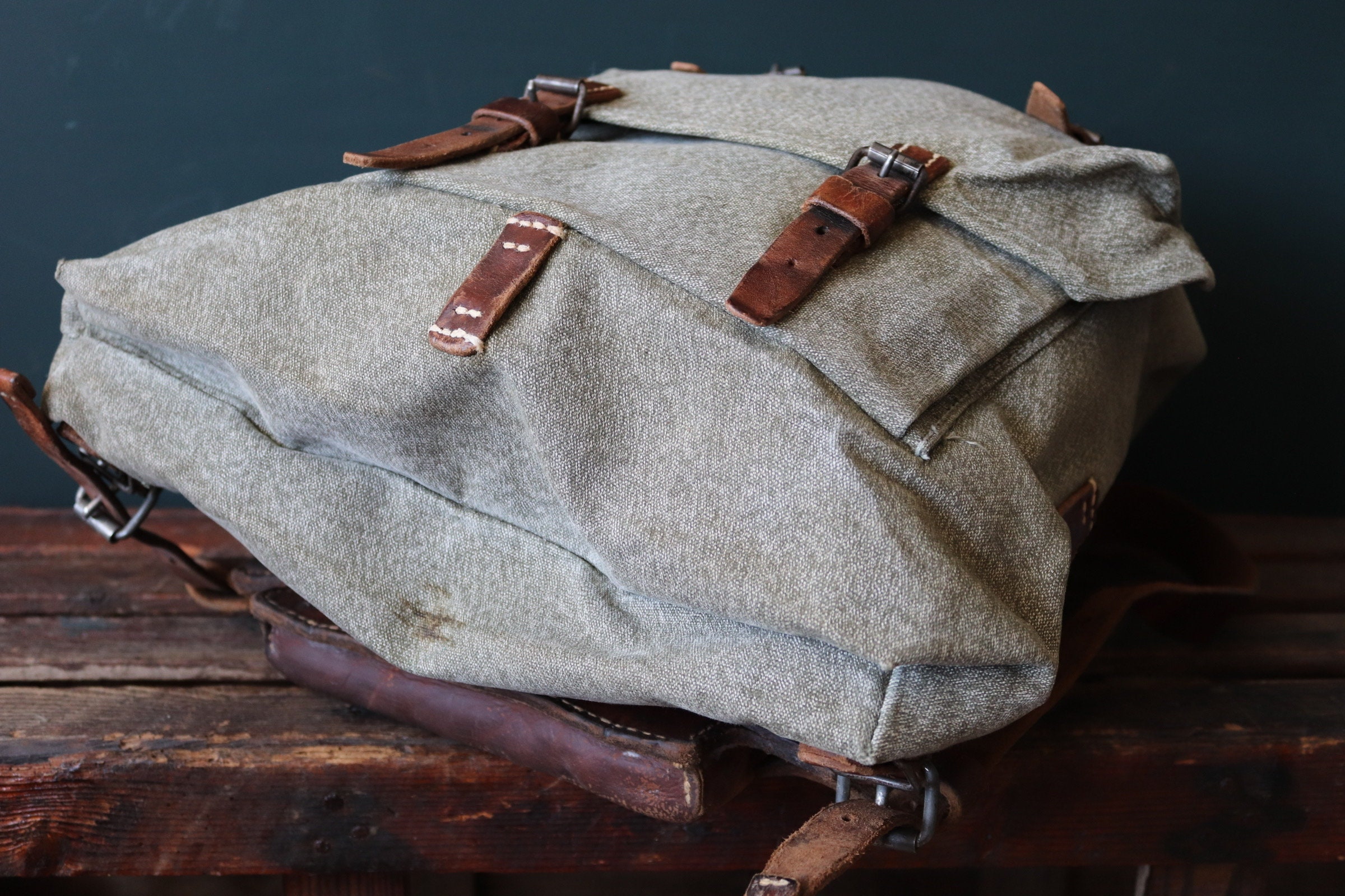 Vintage 1950s 50s Swiss army military salt pepper rucksack backpack ...