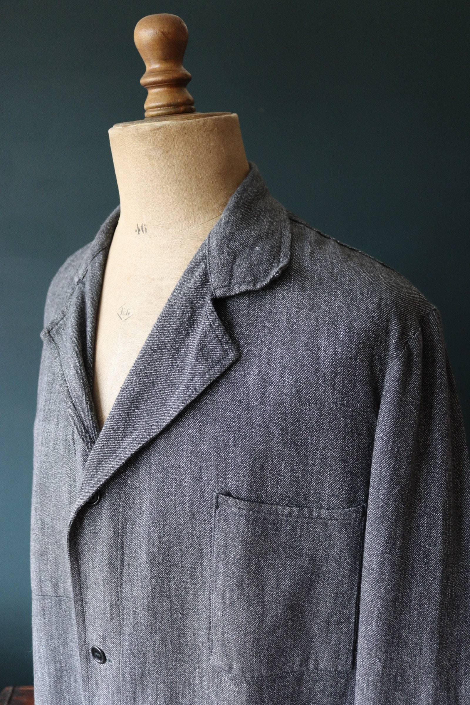 Vintage 1950s 50s 1960s 60s French salt pepper grey work coat jacket ...