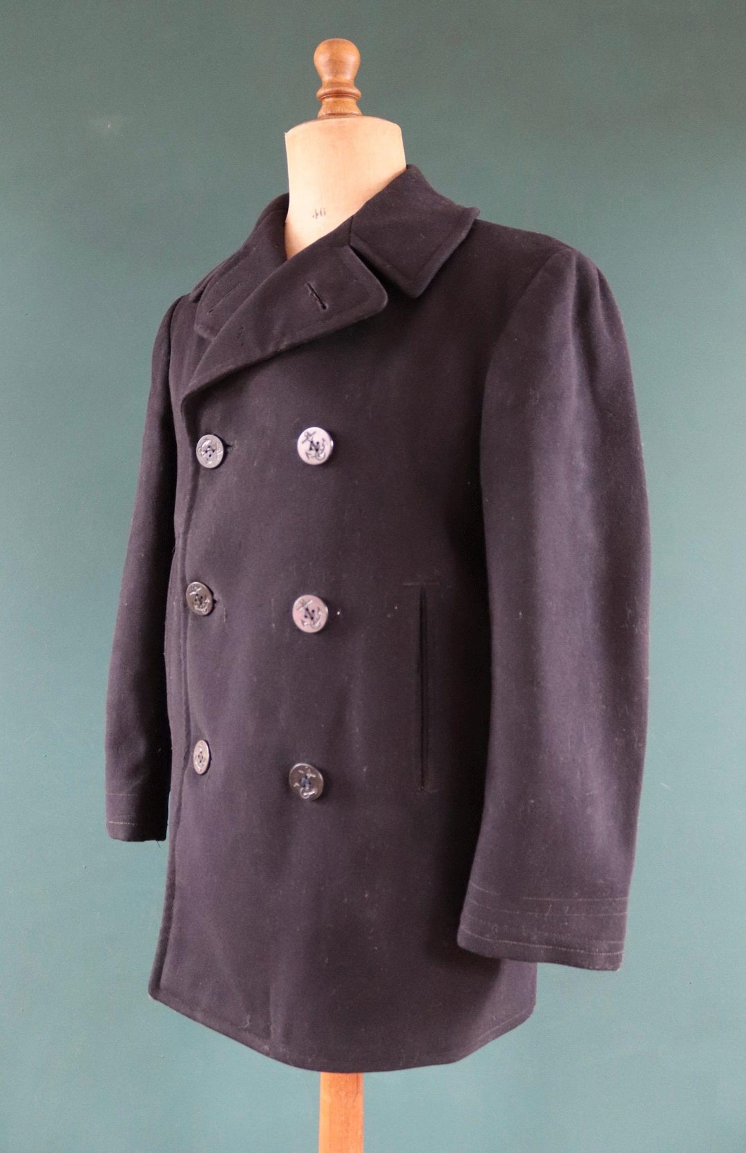 Vintage 1940s Pea Coat - WW2 USN Wool Jacket - US Navy Deck - 41" Chest ...