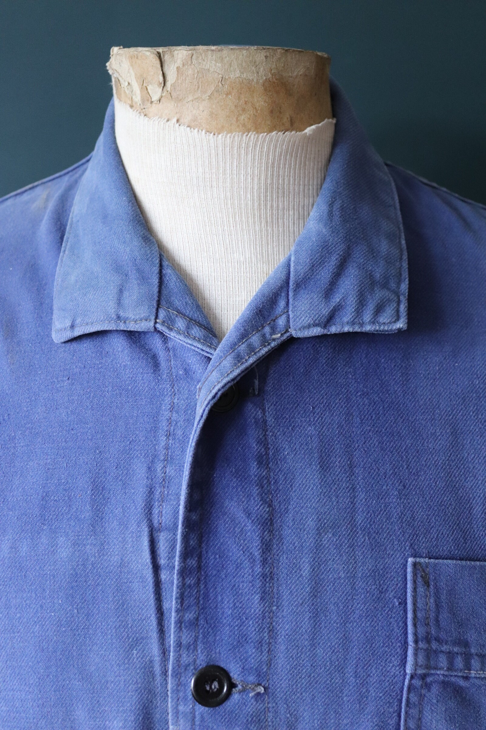 Vintage 1960s 60s French blue work jacket workwear chore faded 44 ...