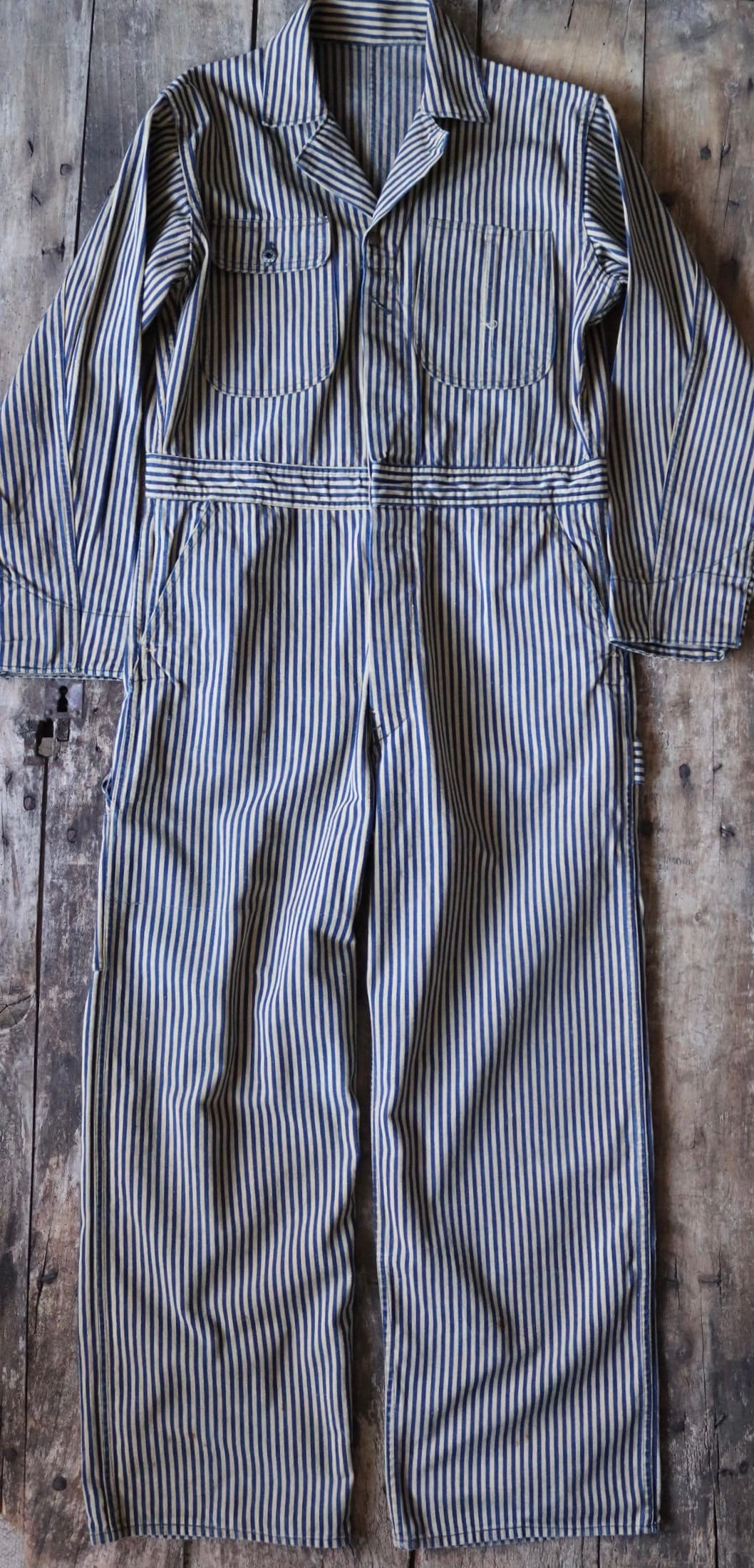 Vintage 1950s 50s blue cream hickory striped denim coveralls overalls ...