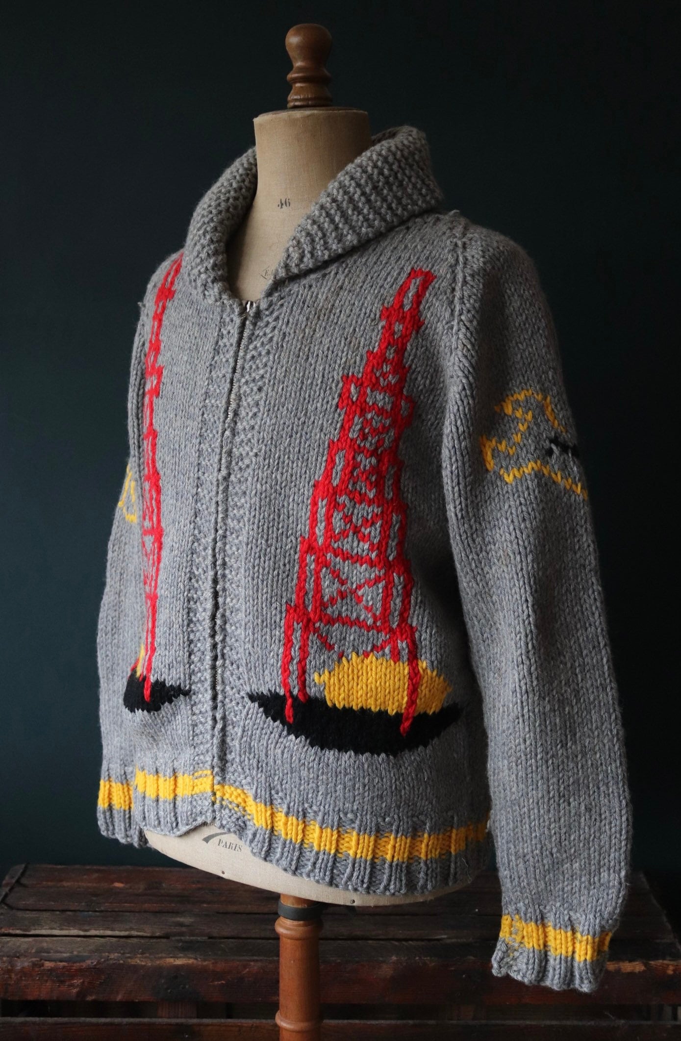 Vintage 1950 50s chunky knitted wool cowichan sweater cardigan jumper ...