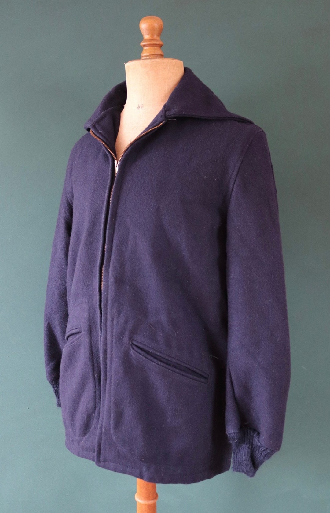 Vintage 1950s 50s 1960s 60s Plain Navy Blue Wool Varsity Split Hood ...