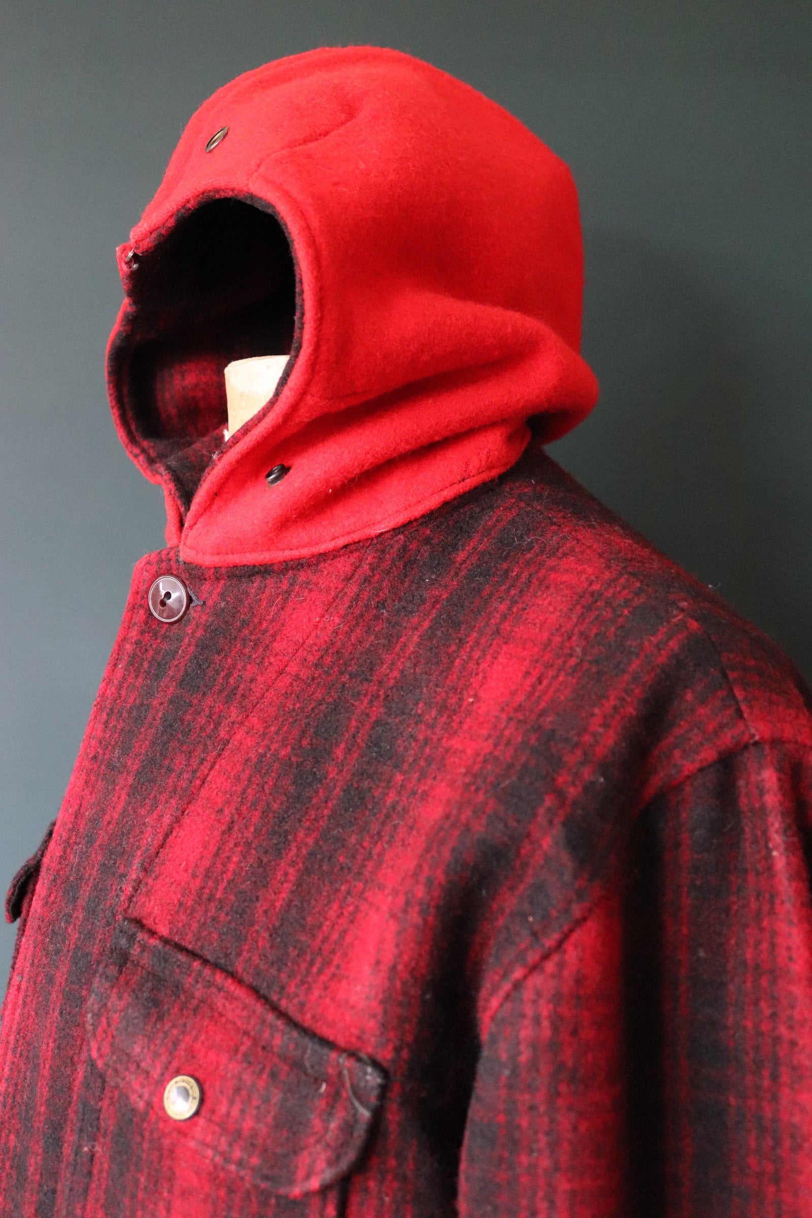Vintage 1940s 40s red plaid hooded Woolrich buffalo plaid wool hunting ...