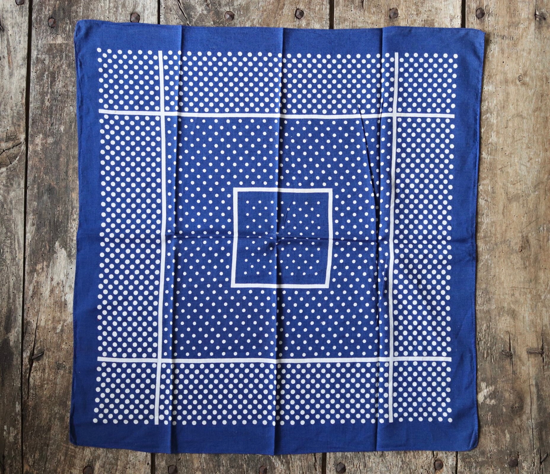Vintage indigo blue spotted spotty bandana pocket square neckerchief 23 ...