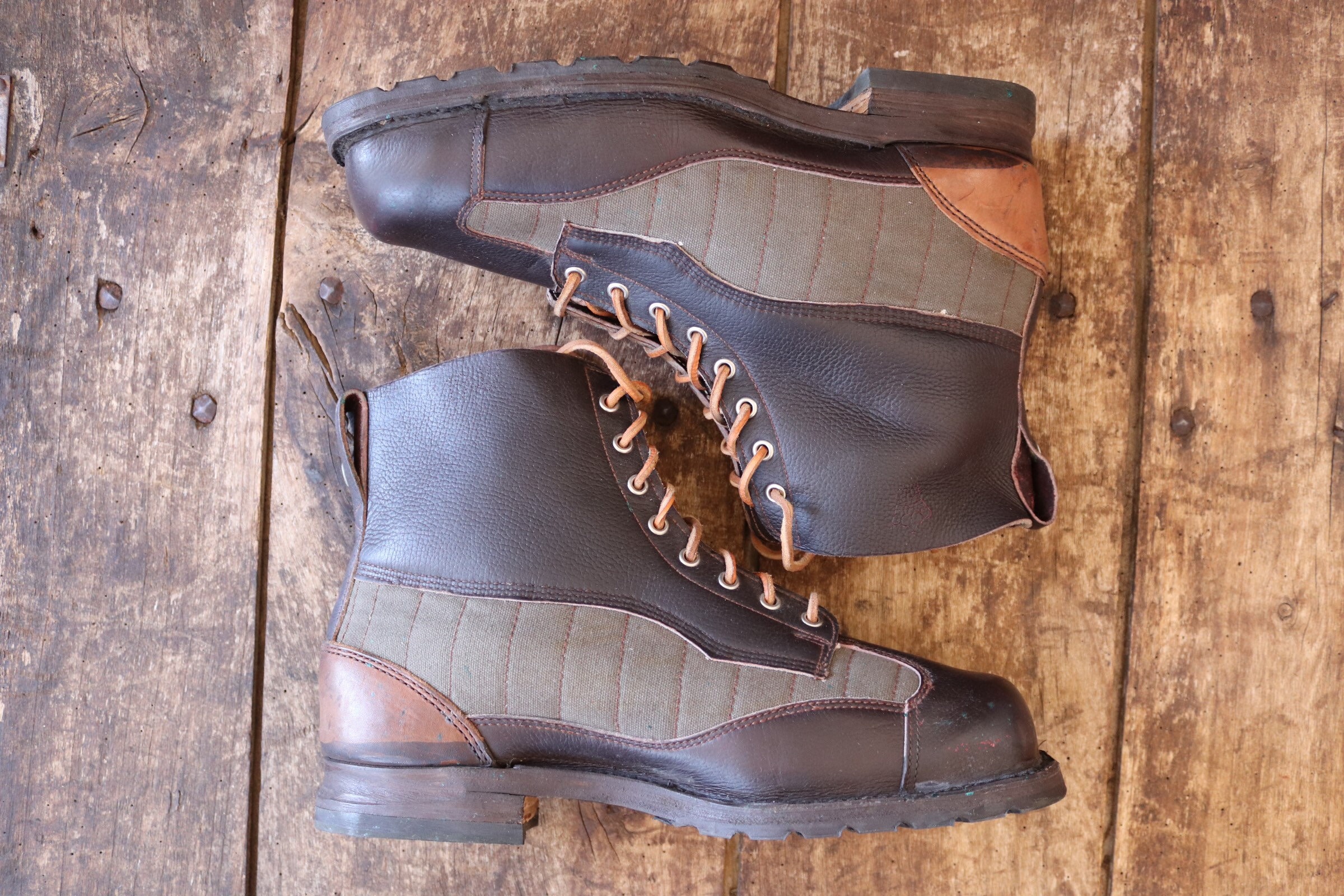 Vintage deadstock brown leather green fabric 1940s Swedish army ...