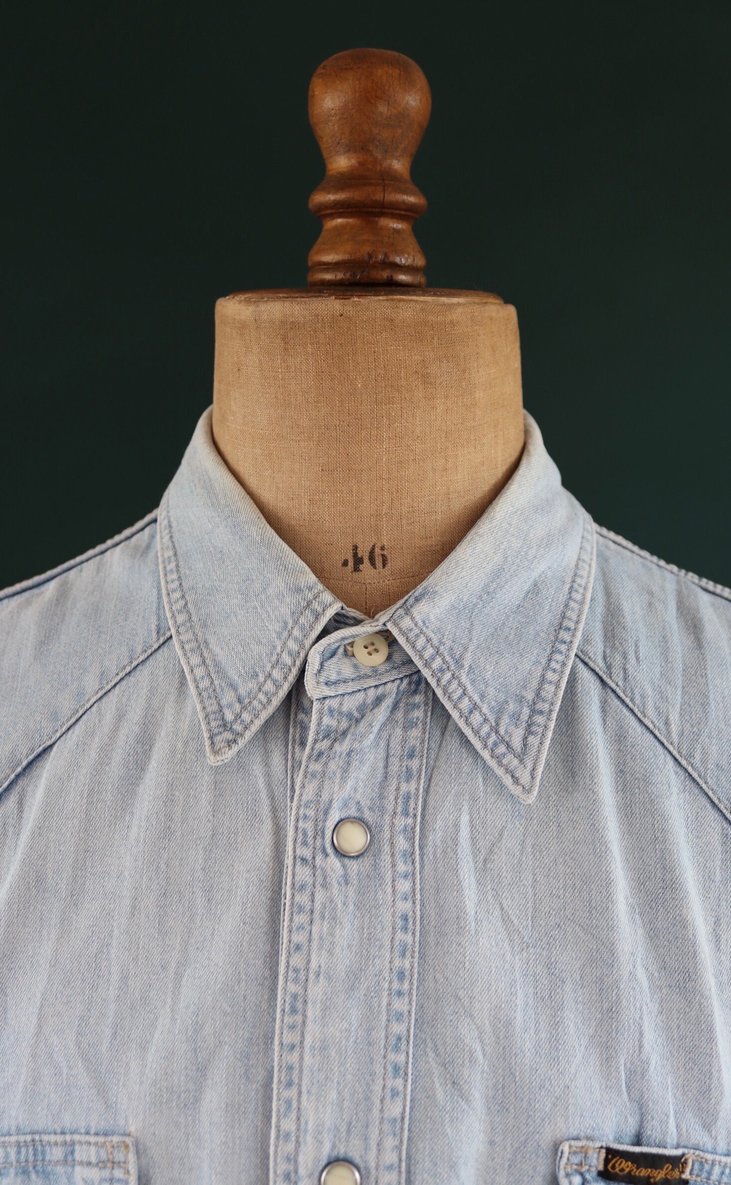 Vintage Wrangler pale blue chambray denim shirt cowboy western 48 chest ...