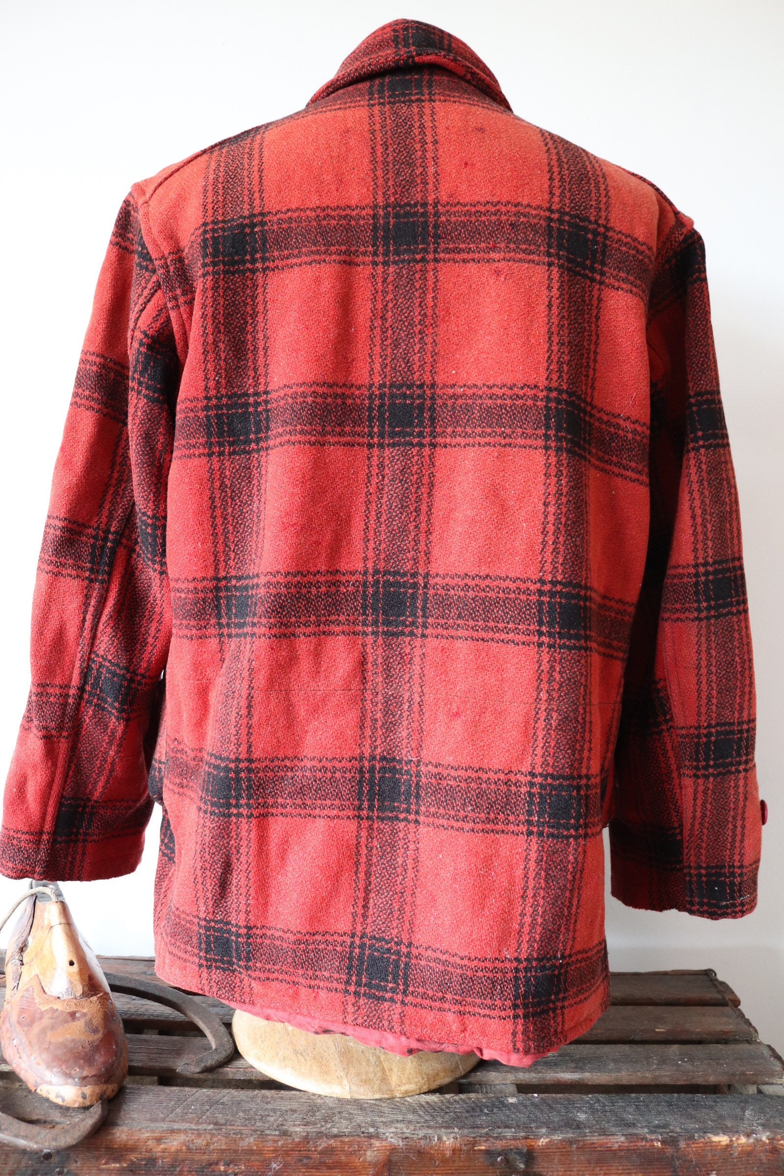 Vintage 1950s 50s JC Higgins Sears Roebuck red black buffalo plaid wool ...