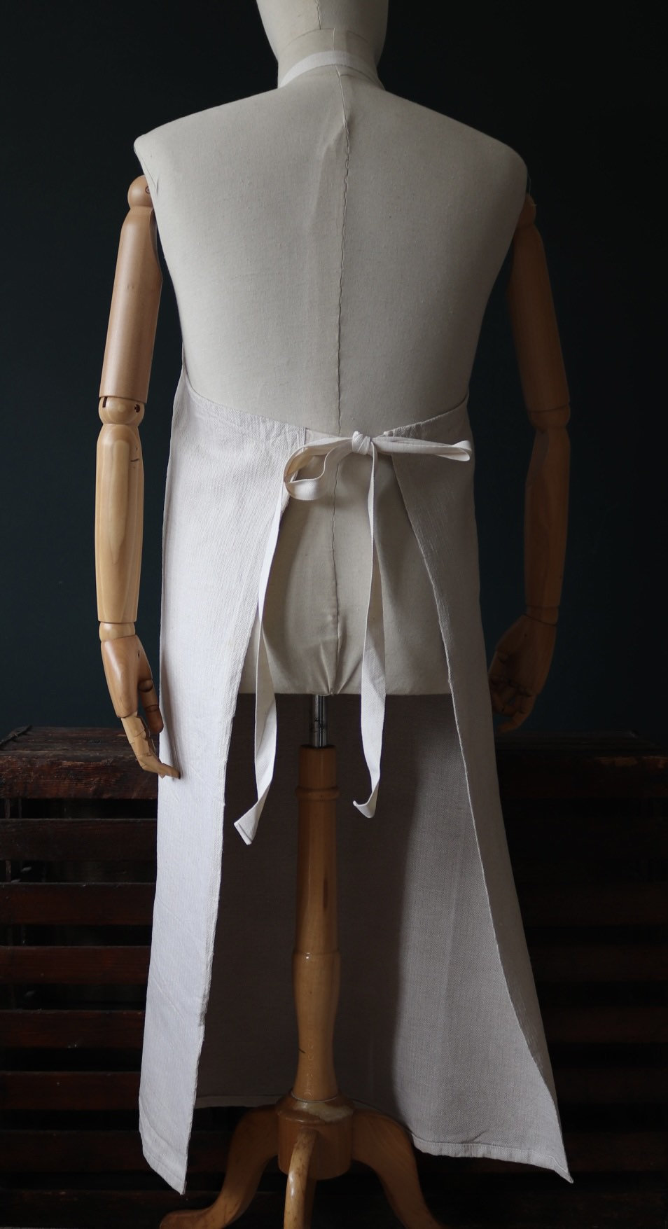 Vintage 1950s 50s French white herringbone linen butchers apron pinny ...